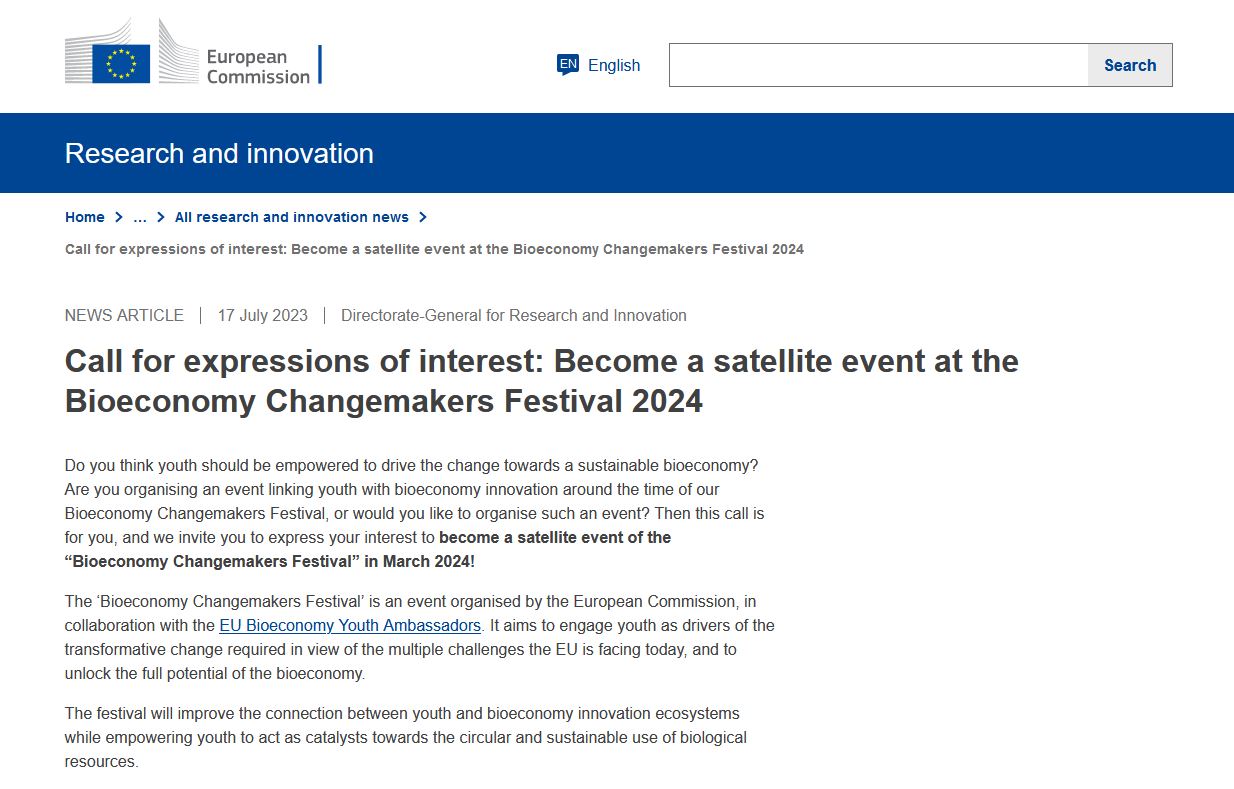 Call for Expressions of Interest: Become a Satellite Event at the Bioeconomy Changemakers ...